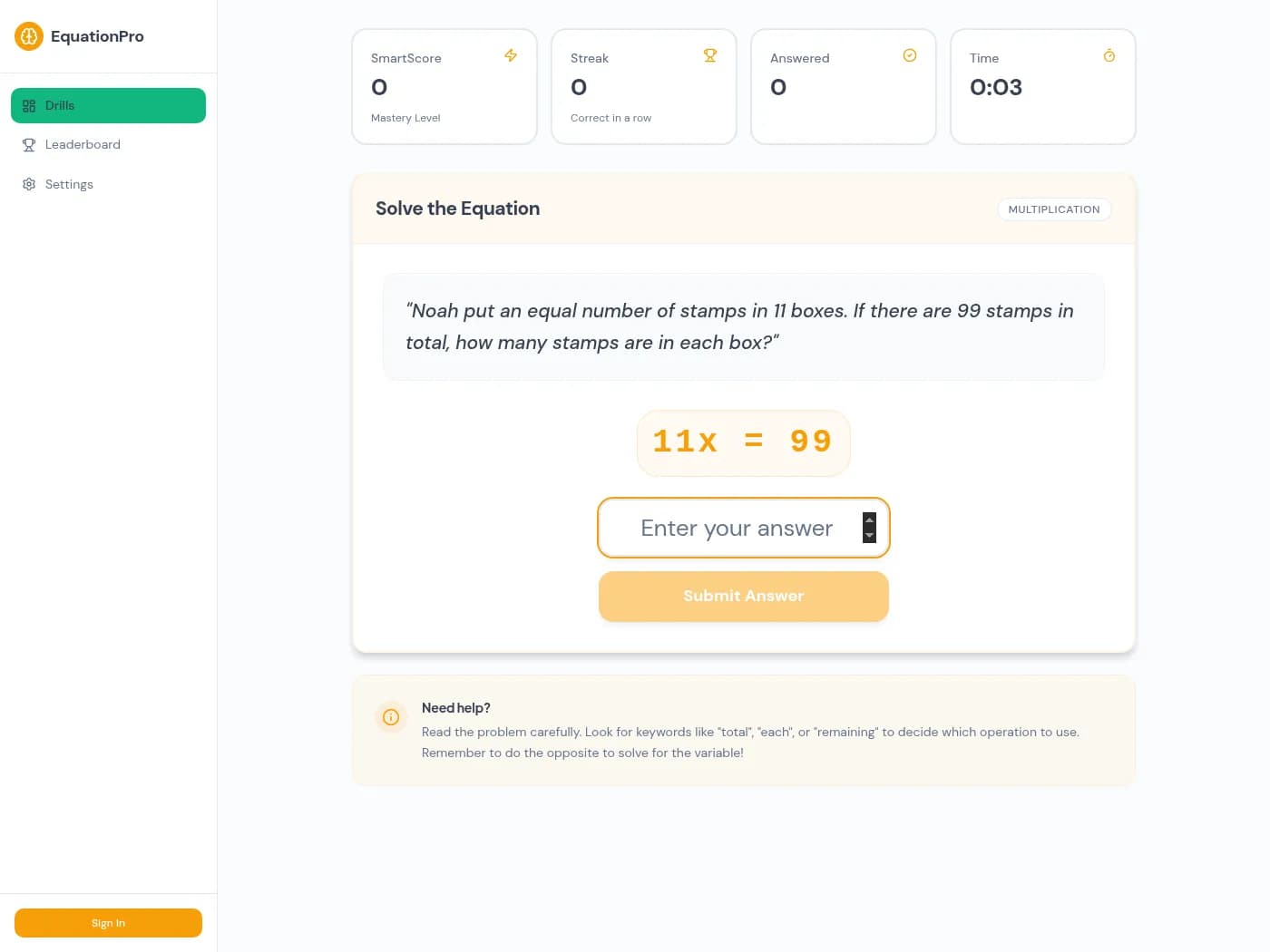 One-Step Equations Trainer
