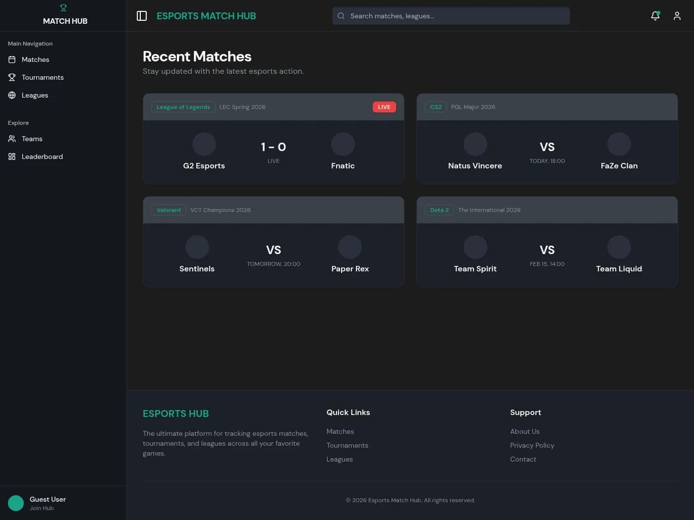 Esports Match Hub