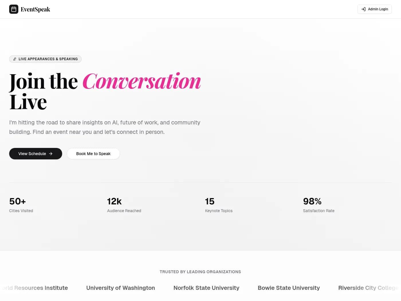 EventSpeak Calendar Landing