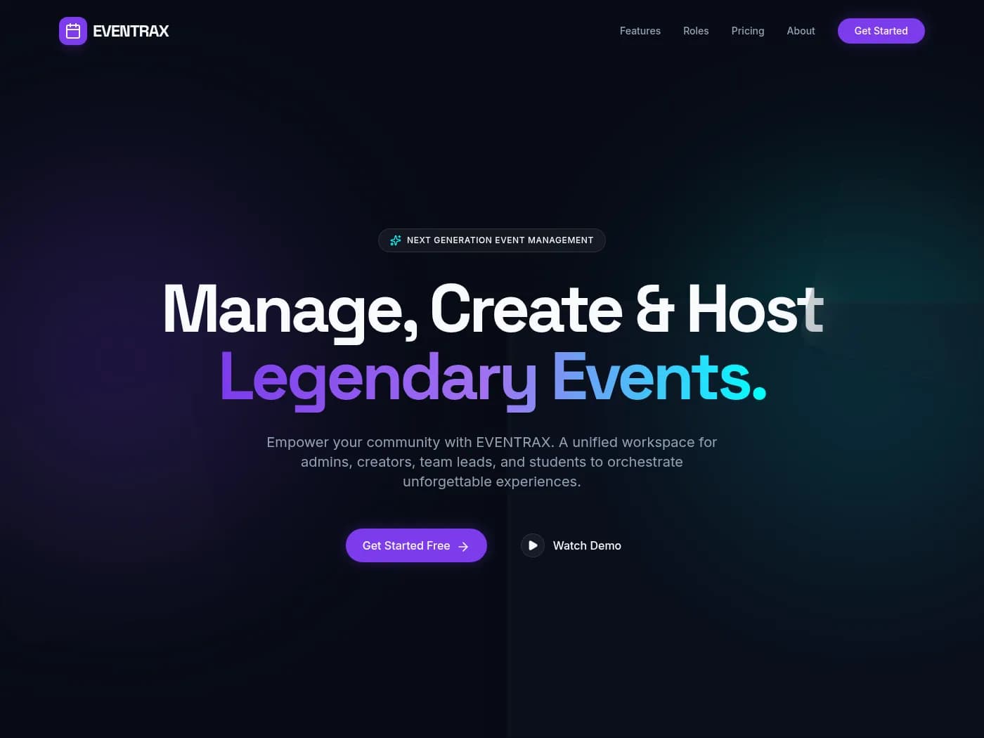 Eventrax Landing Page