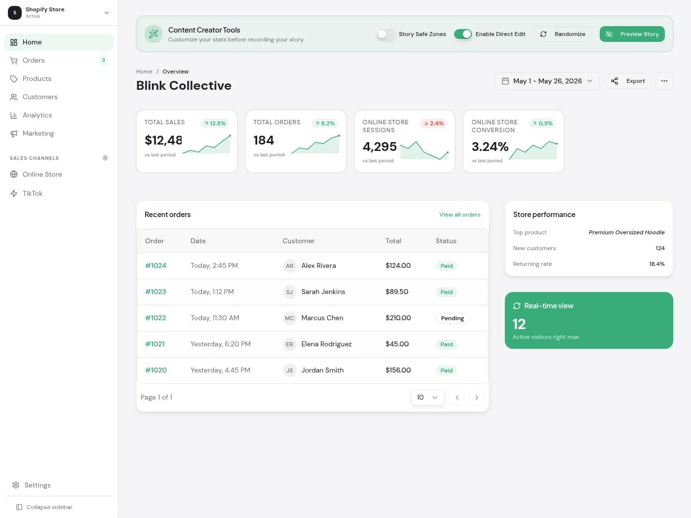 Shopify Story Dashboard