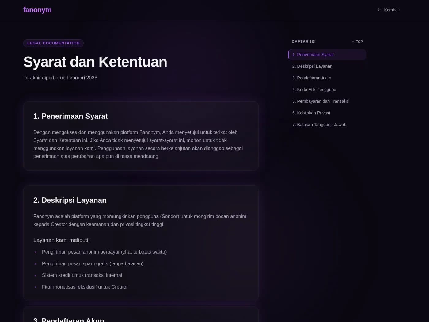 Fanonym Terms UI Revamp