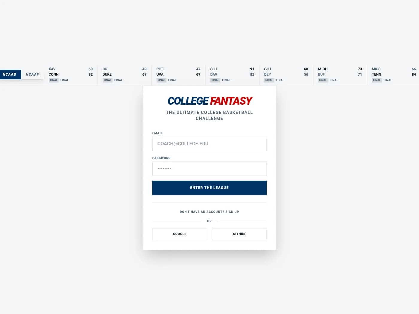 College Fantasy Dashboard