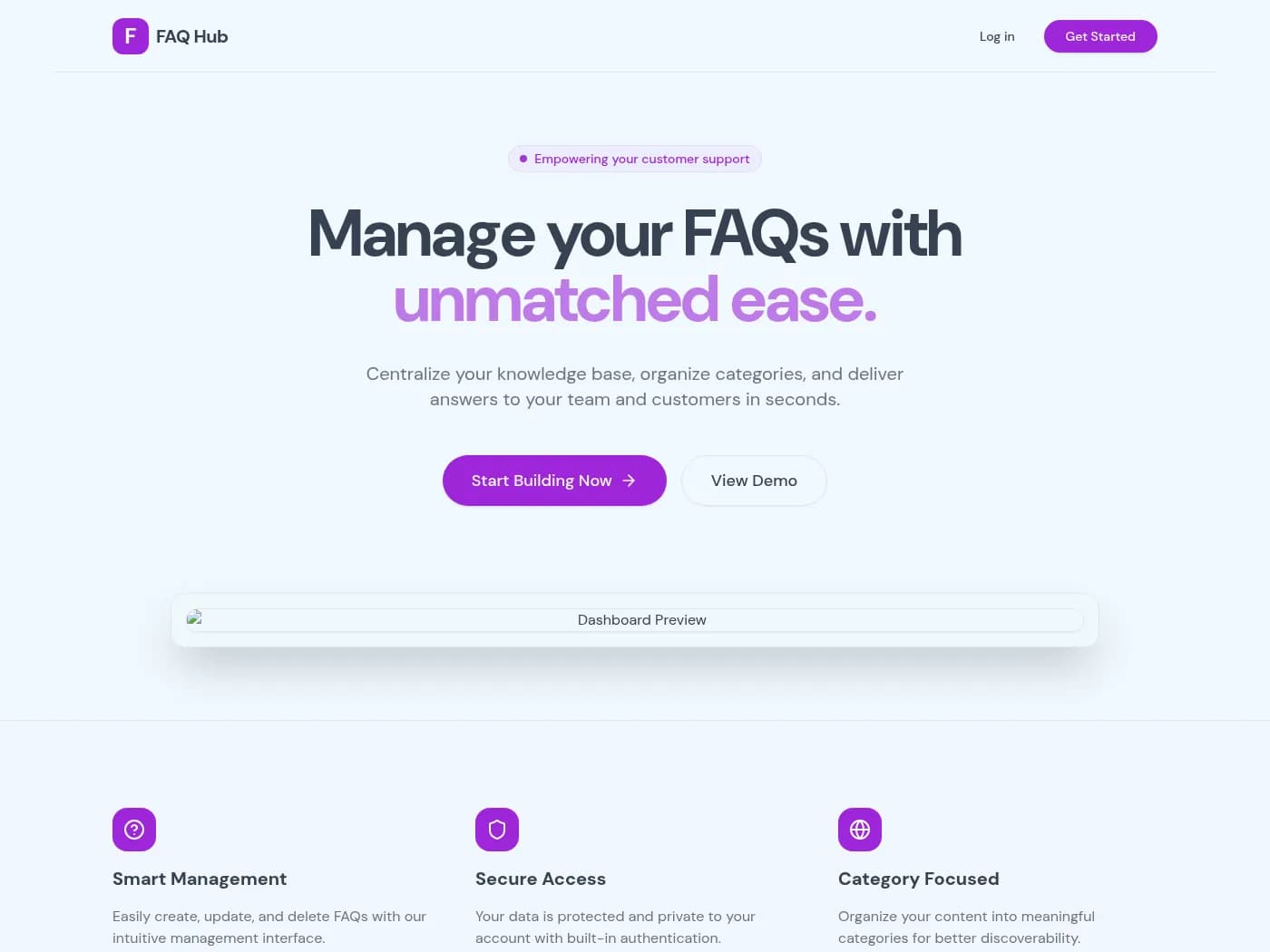 FAQ Dashboard Hub