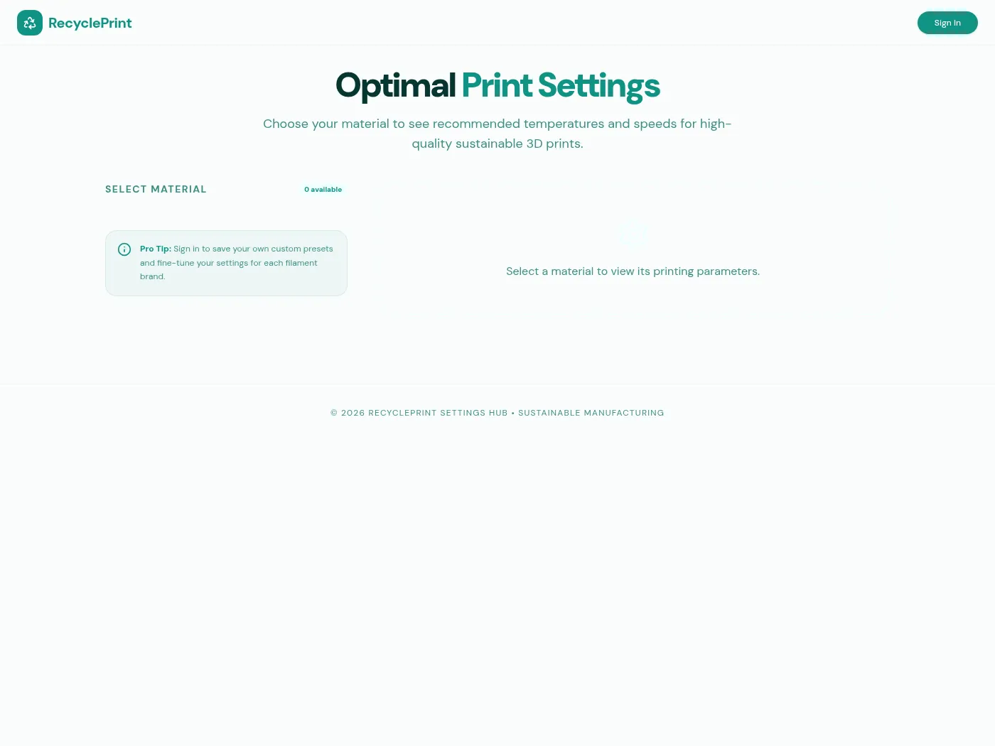 RecyclePrint Settings Hub