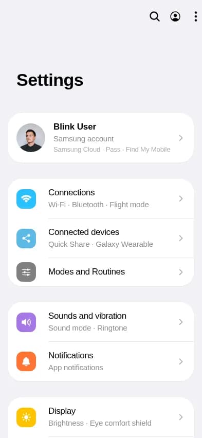 Galaxy A05s Settings App