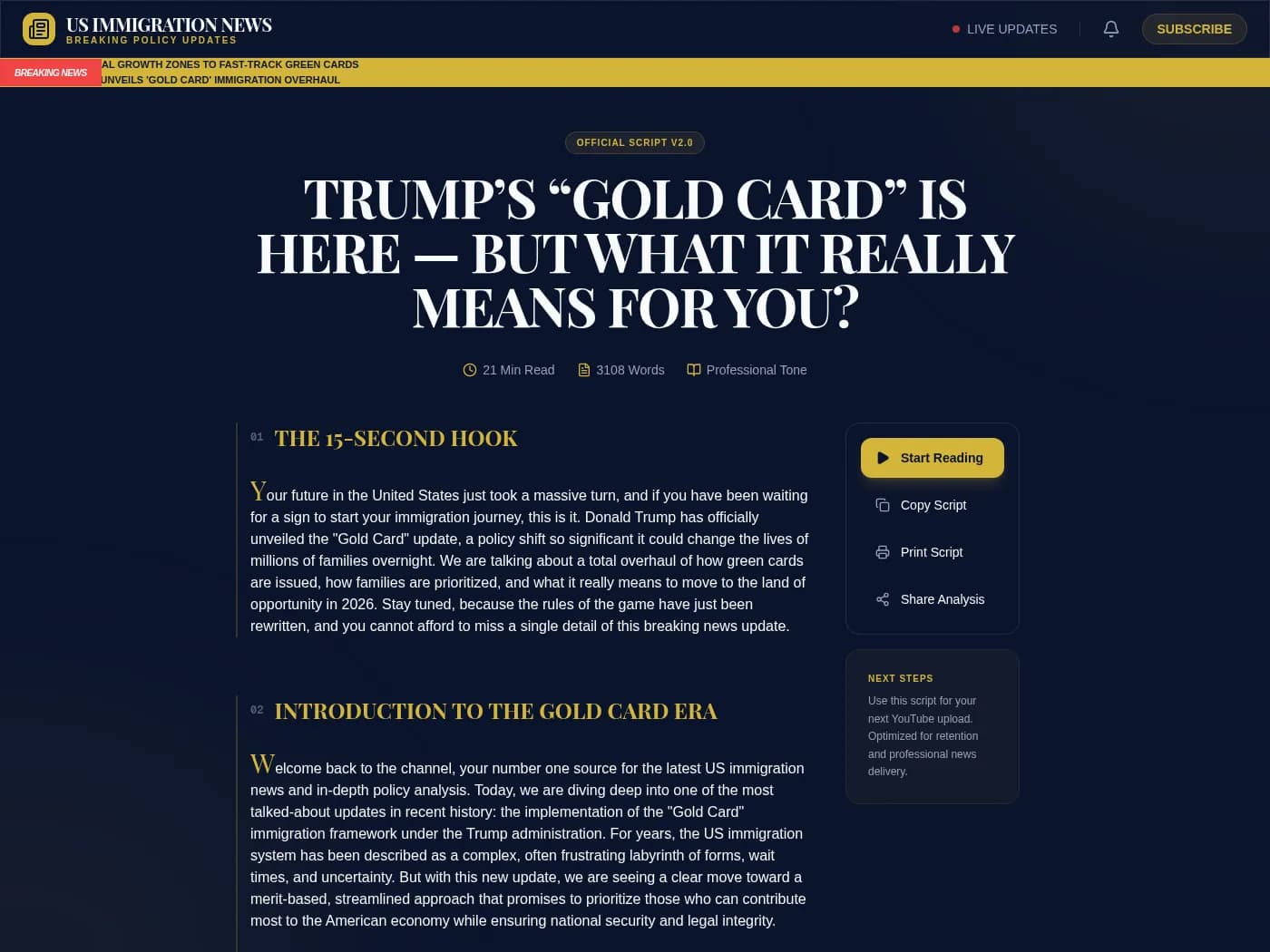 Gold Card News Video Script