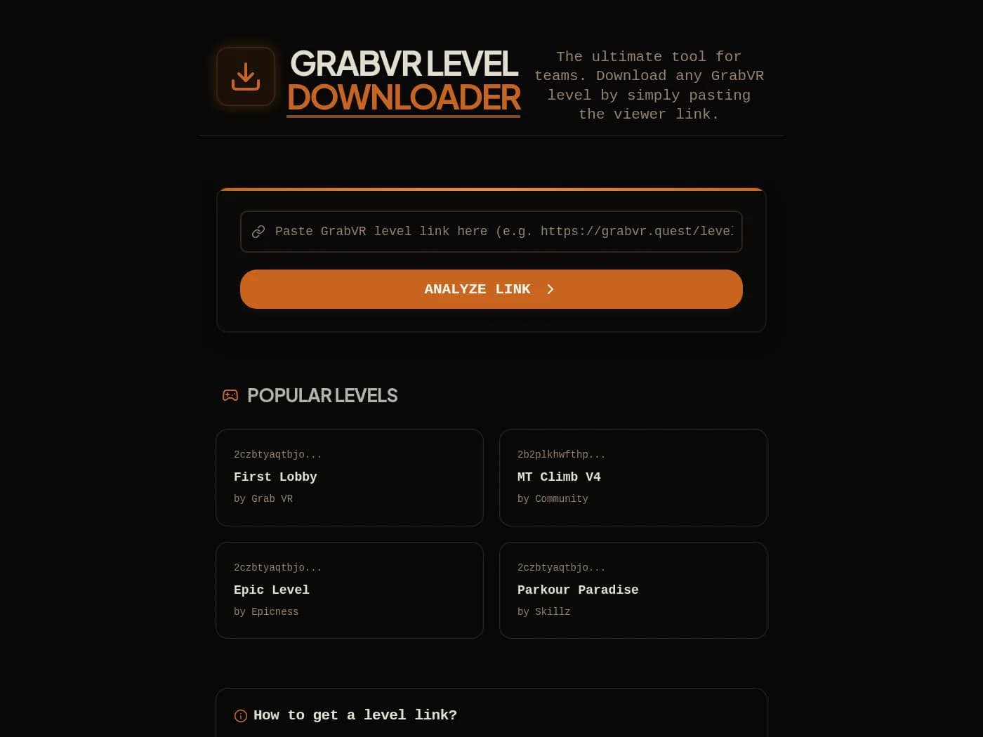 GrabVR Level Downloader