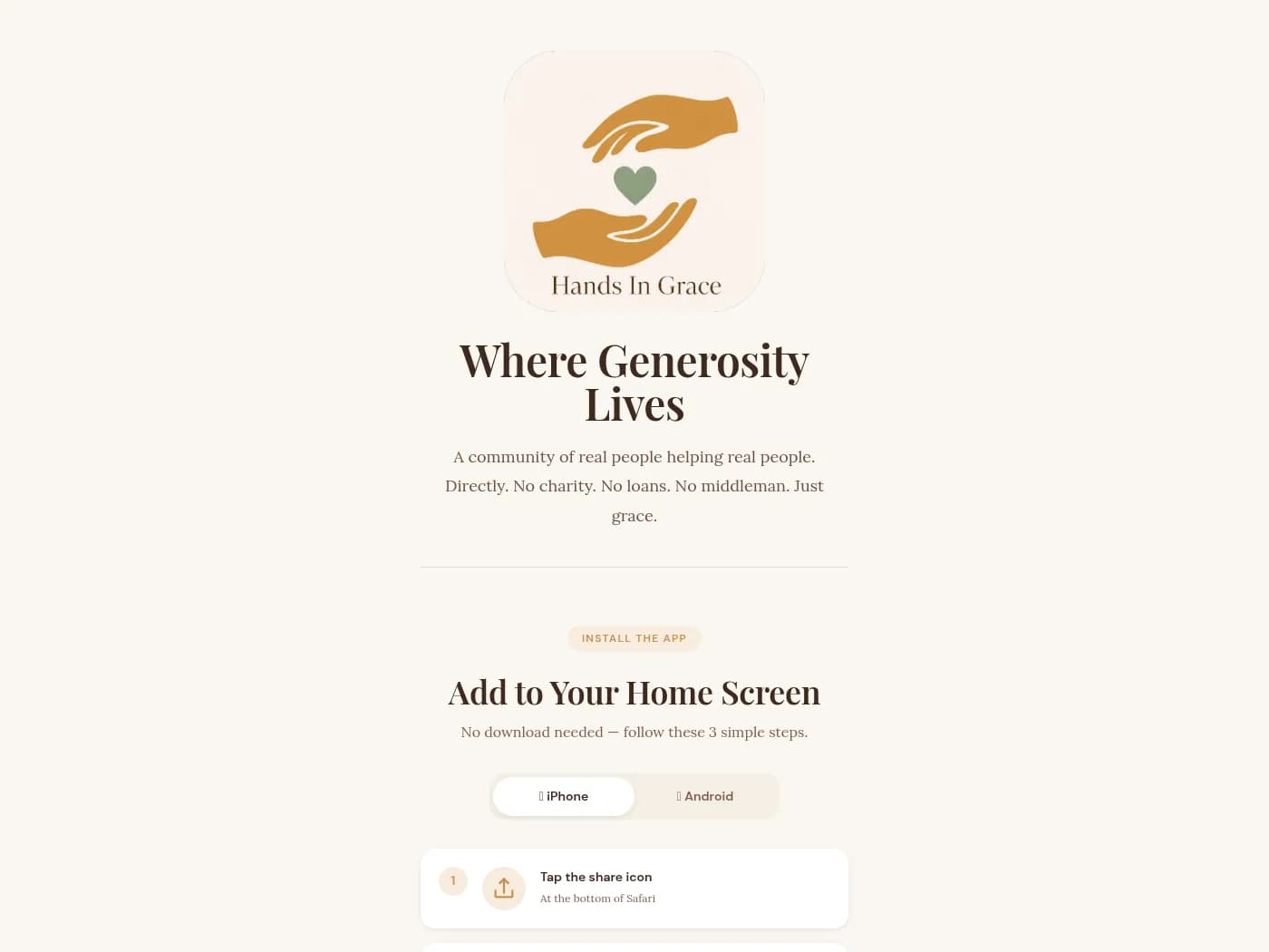 HandsInGrace Landing Page