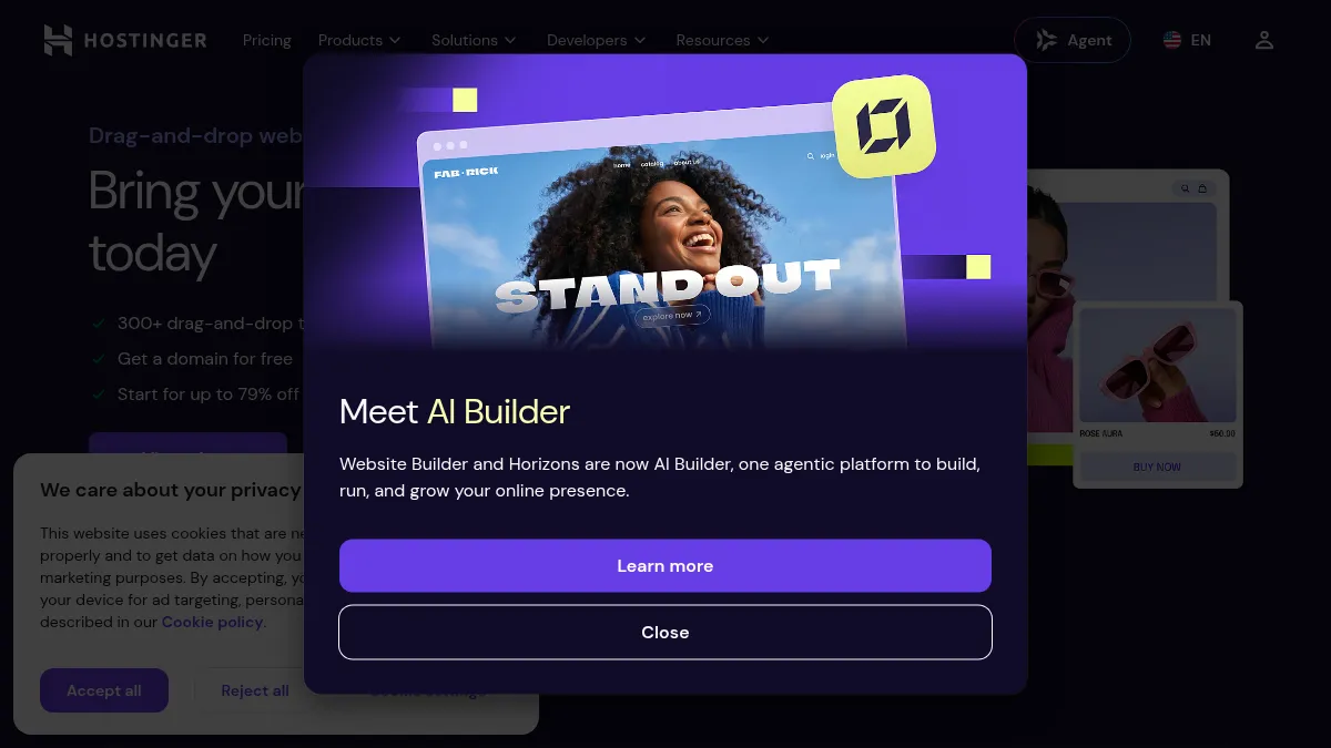 Hostinger website builder page