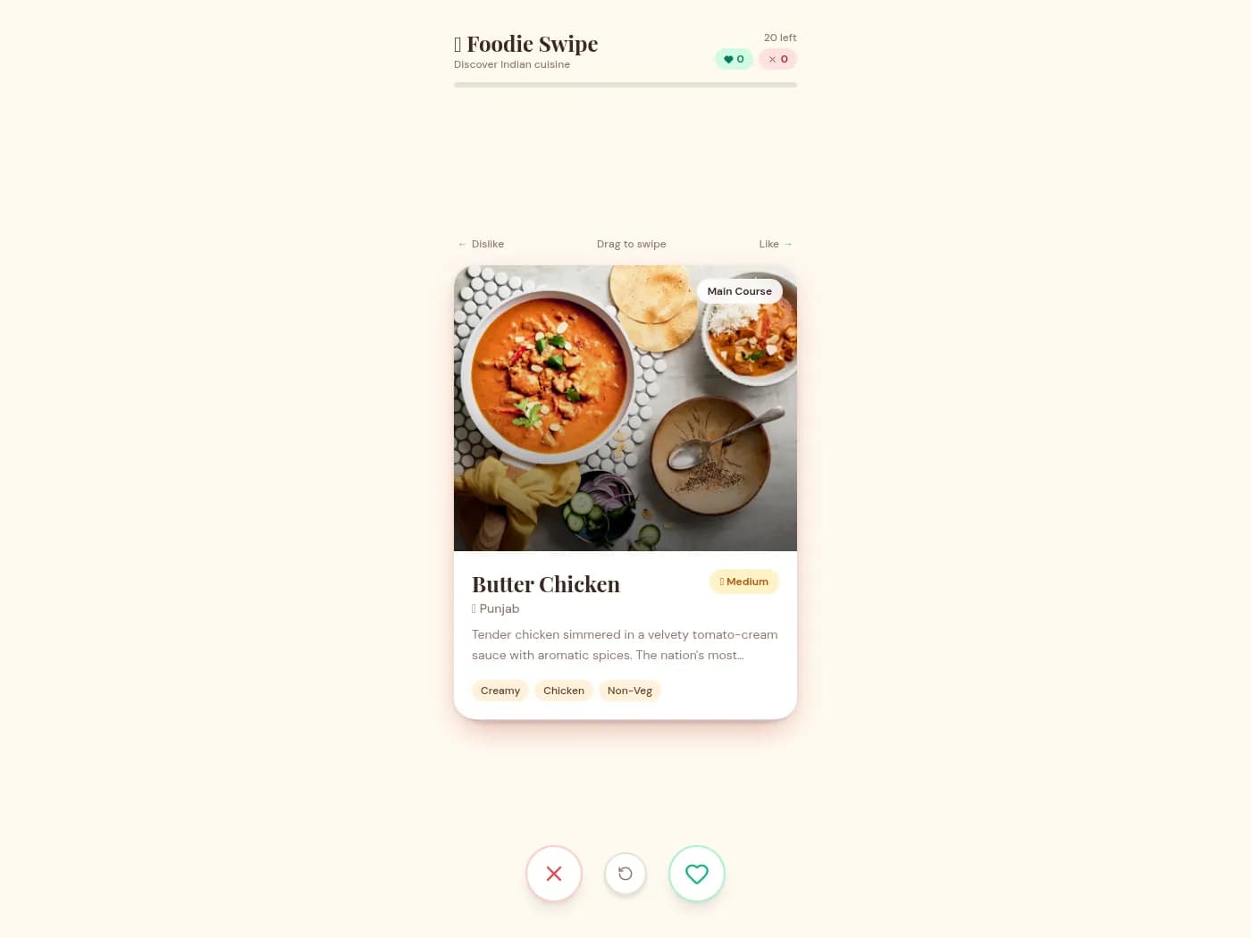 Indian Food Swipe App