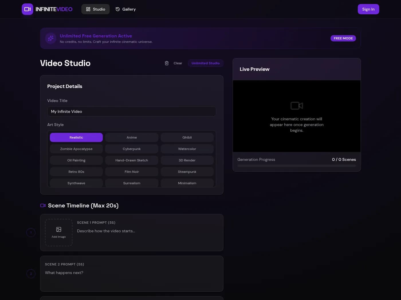 Infinite Video Scene Builder