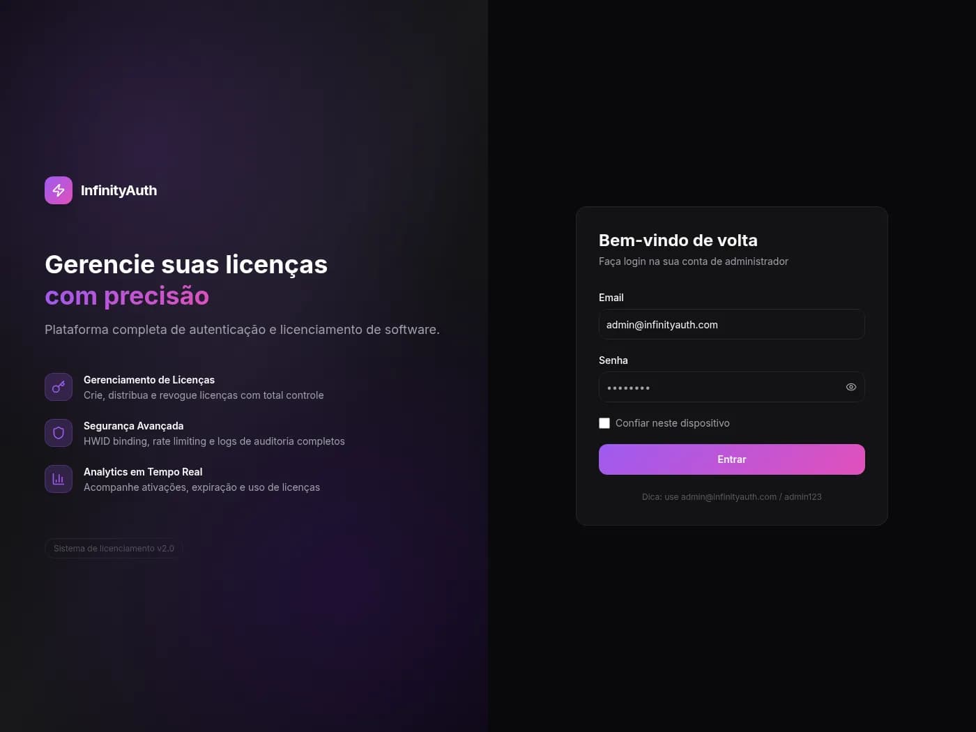 InfinityAuth Dashboard