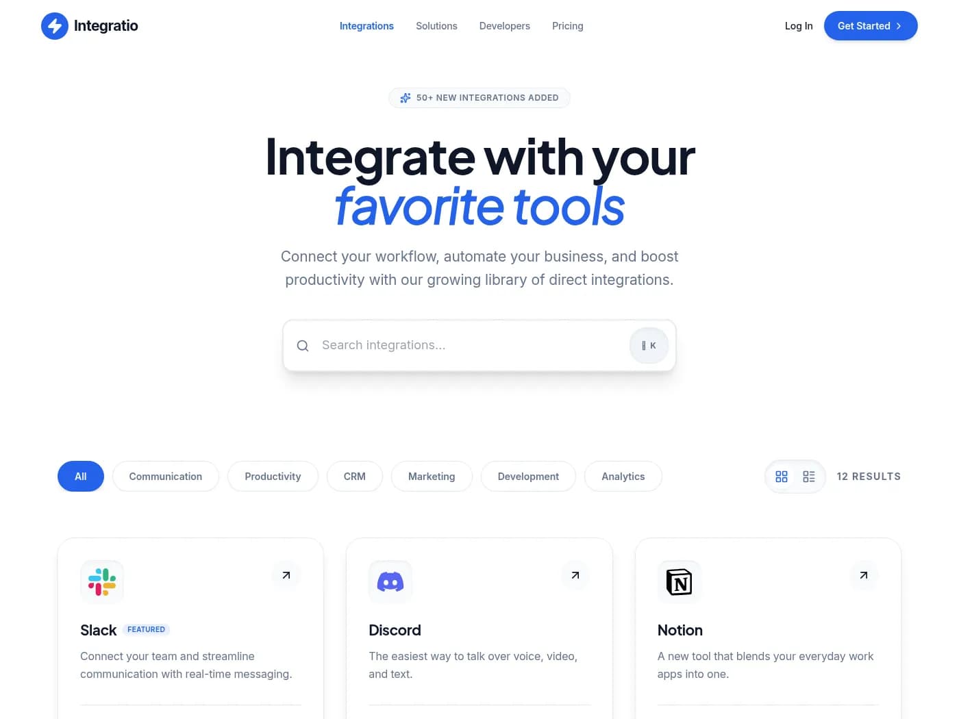 Integration Listing Page