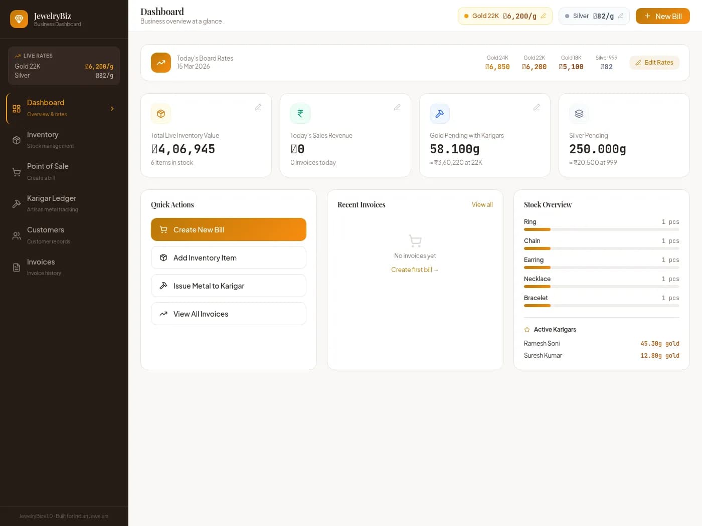 JewelryBiz Dashboard