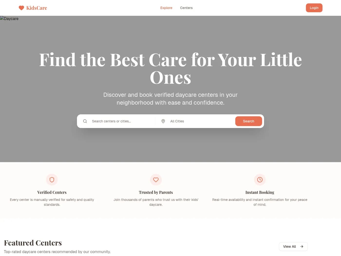 Kids Care Booking App