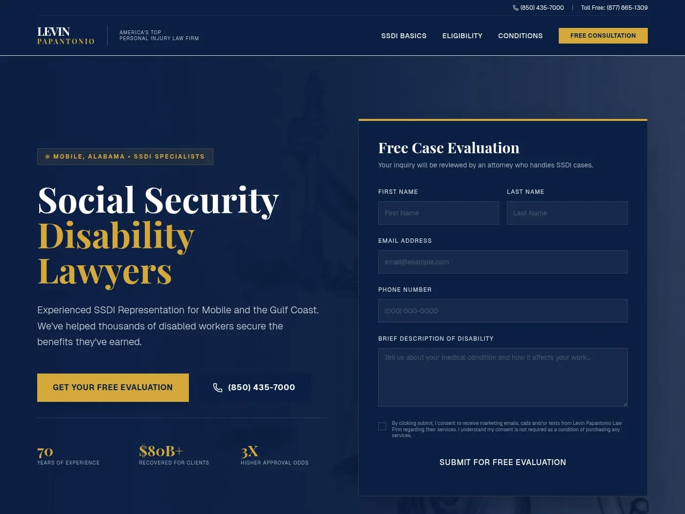 Levin Law Landing Page