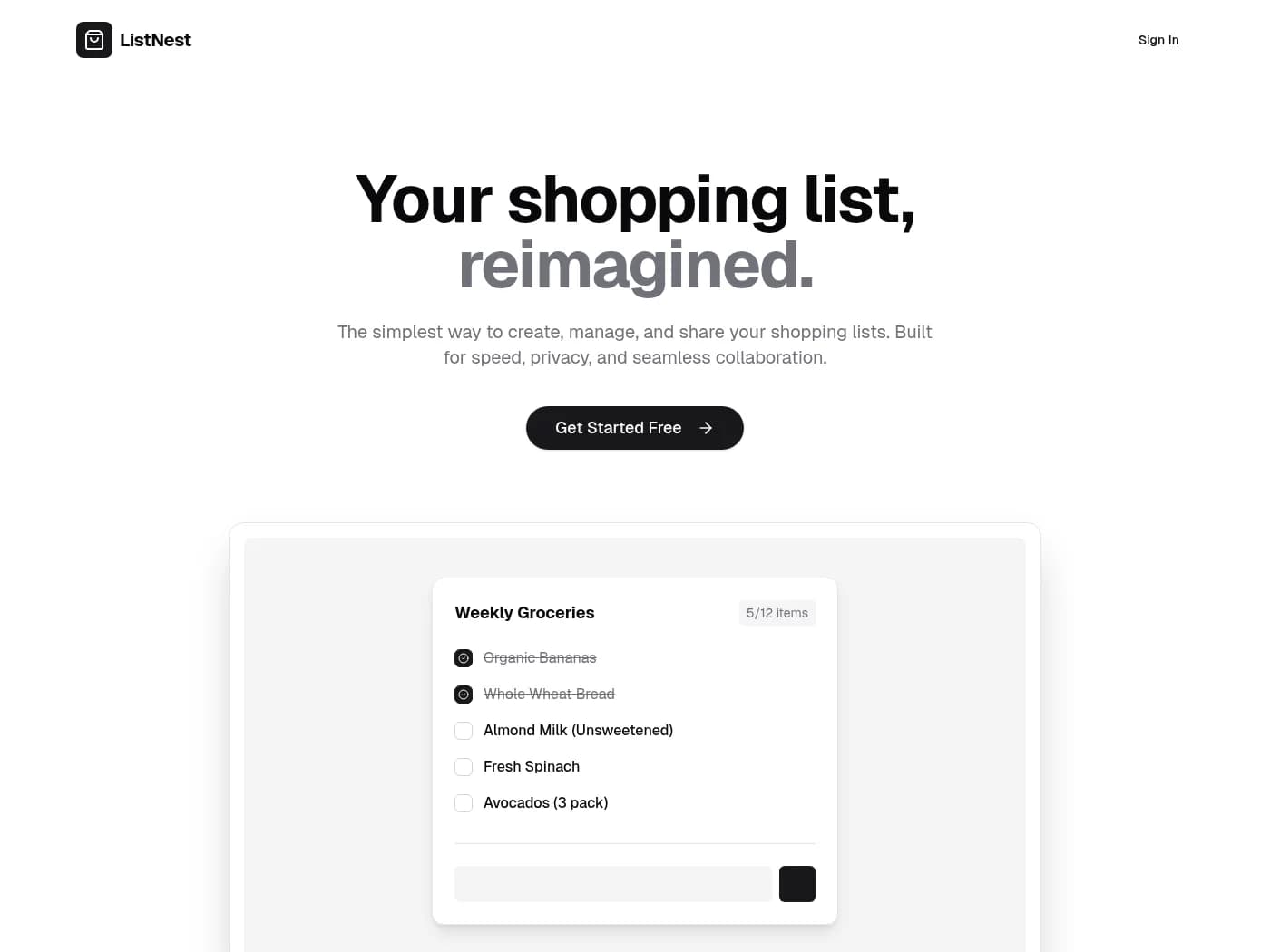 ListNest Shopping App