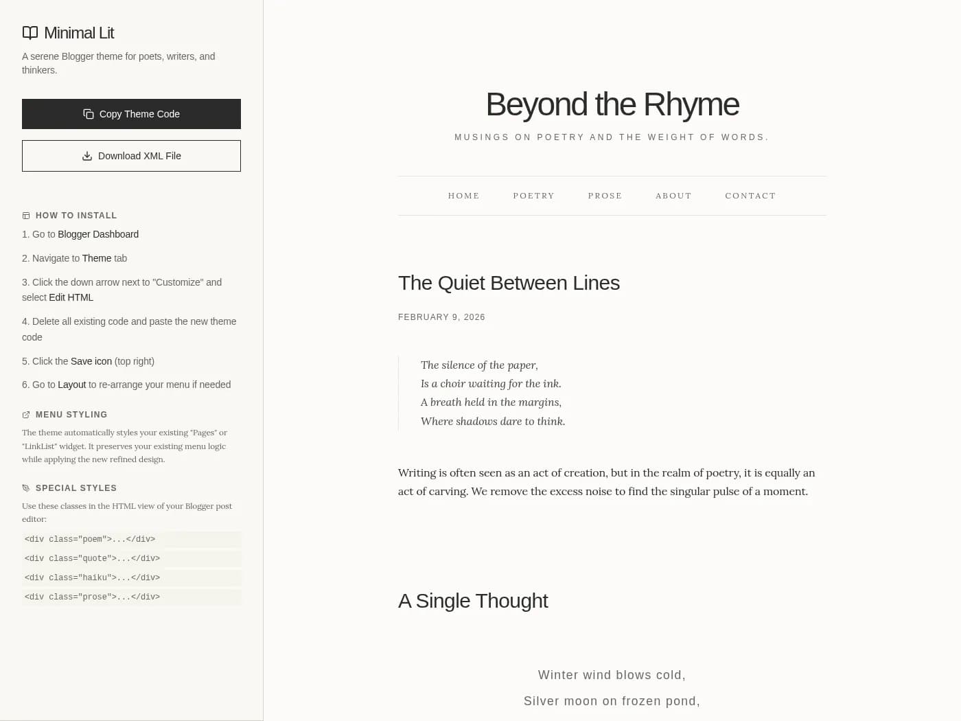 Minimalist Lit Blog Theme