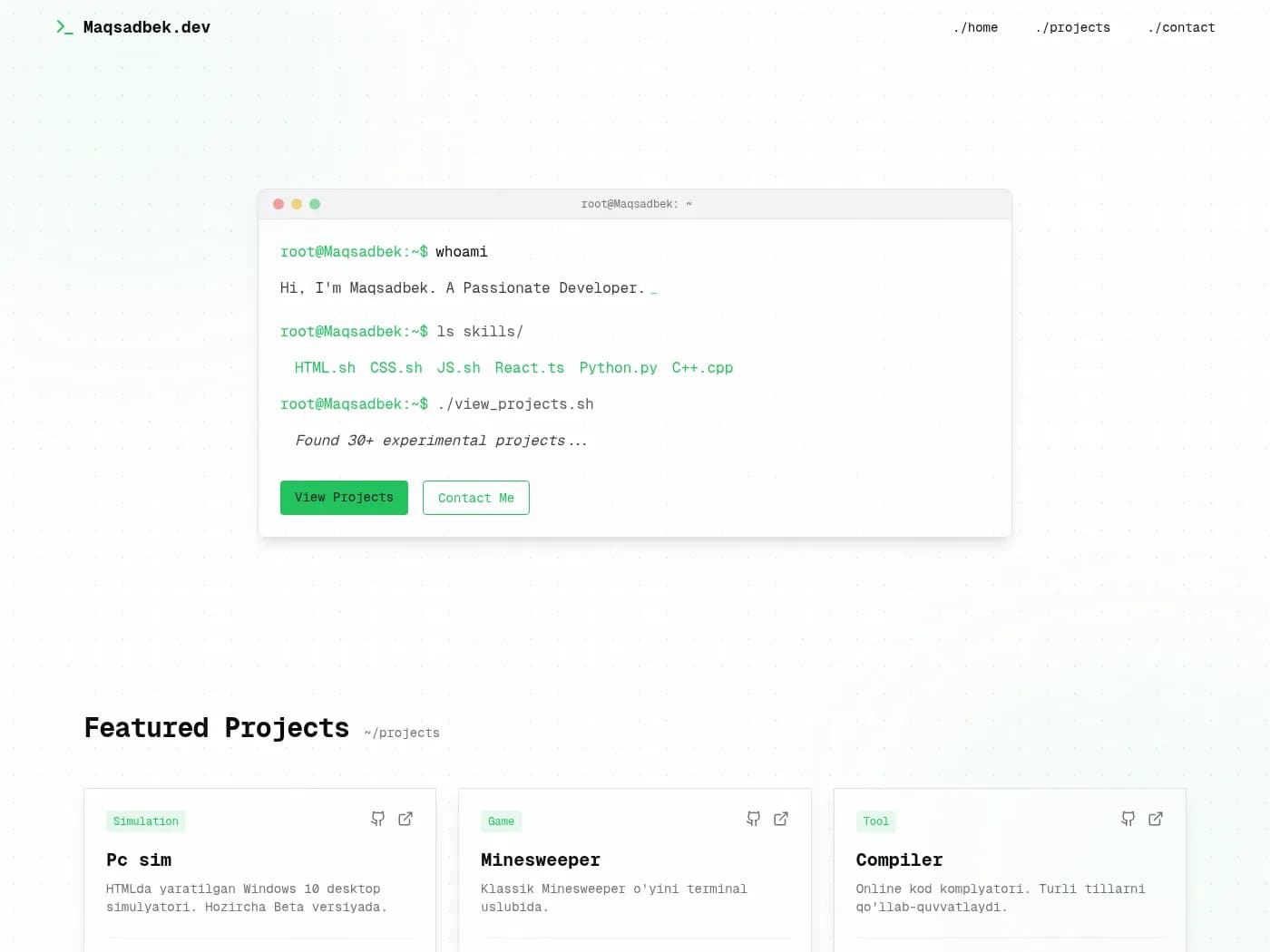Maqsadbek Portfolio Clone