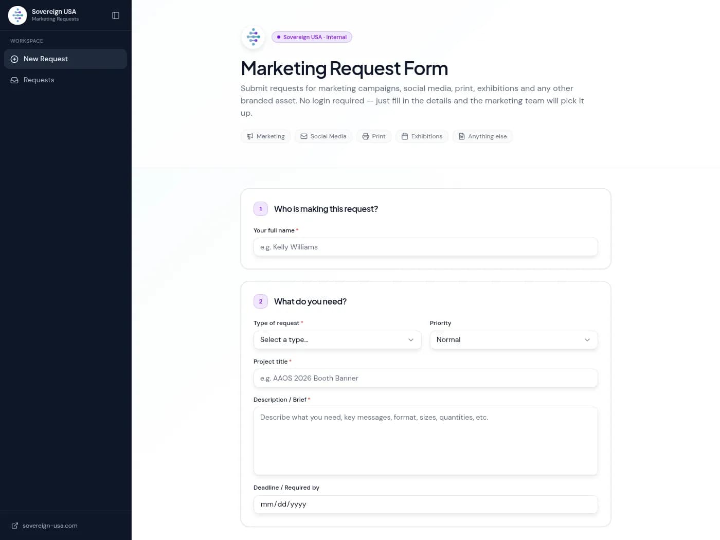Sovereign Marketing Request Form