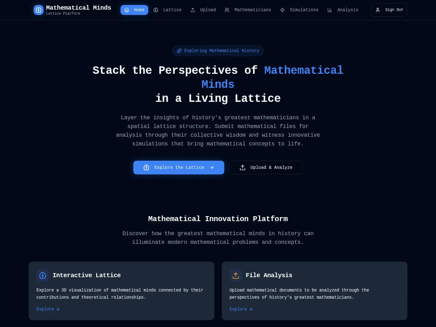 Mathematical Minds Lattice: A Historical Matrix Simulation Platform