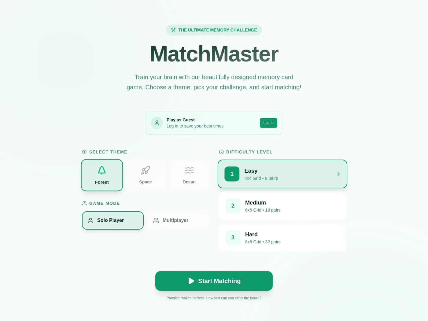 MatchMaster Memory Game