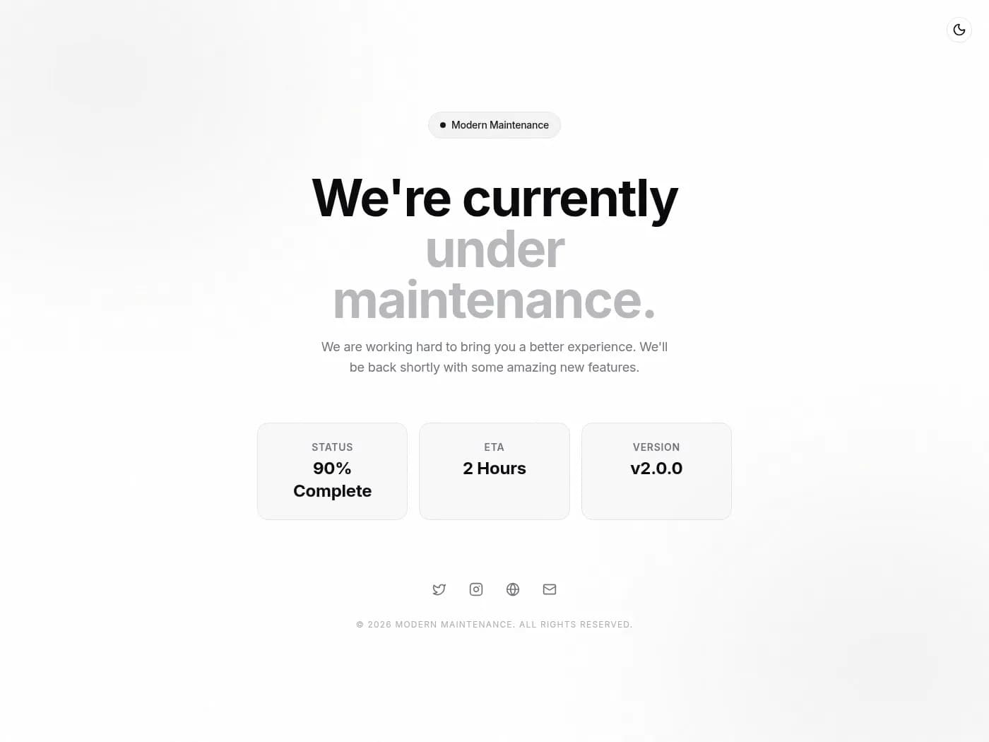 Modern Maintenance Page
