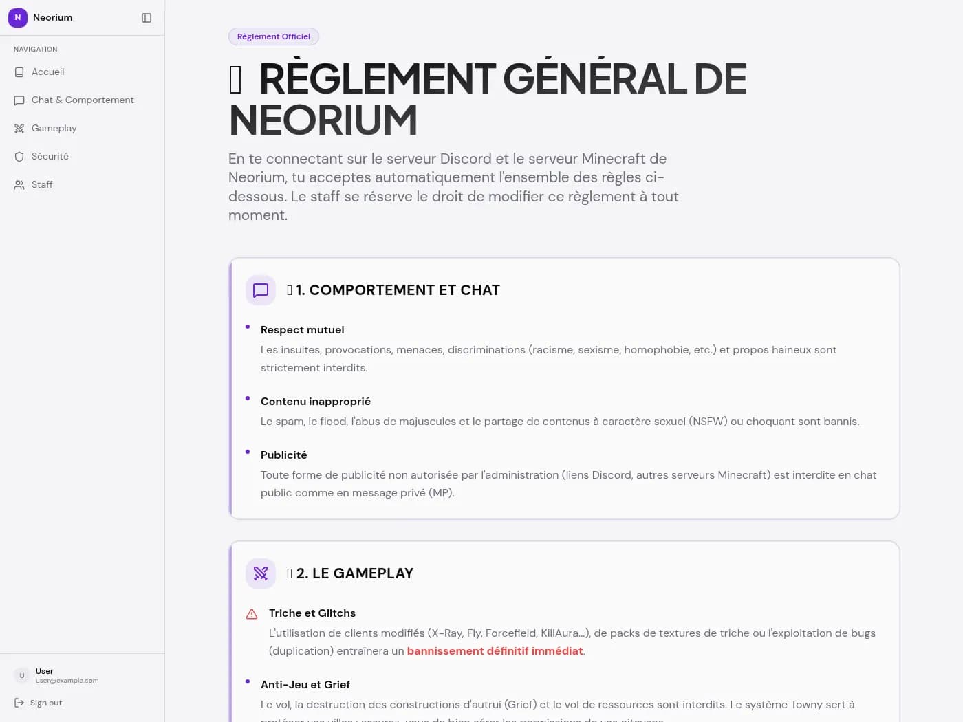 Neorium Règlement Webpage