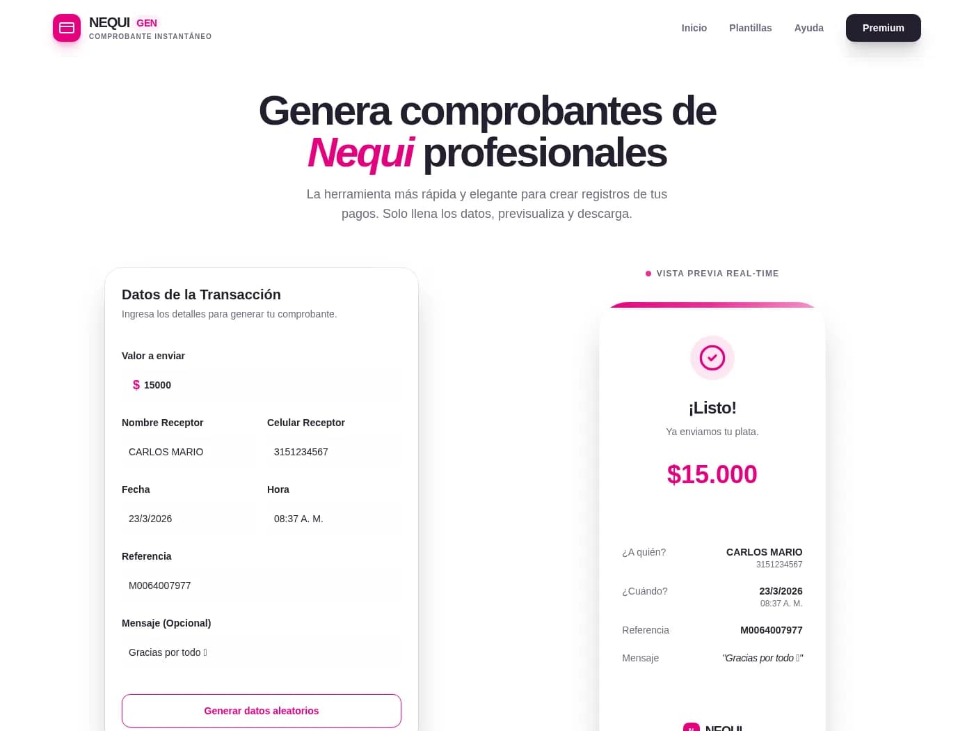 Nequi Payment Receipt Gen
