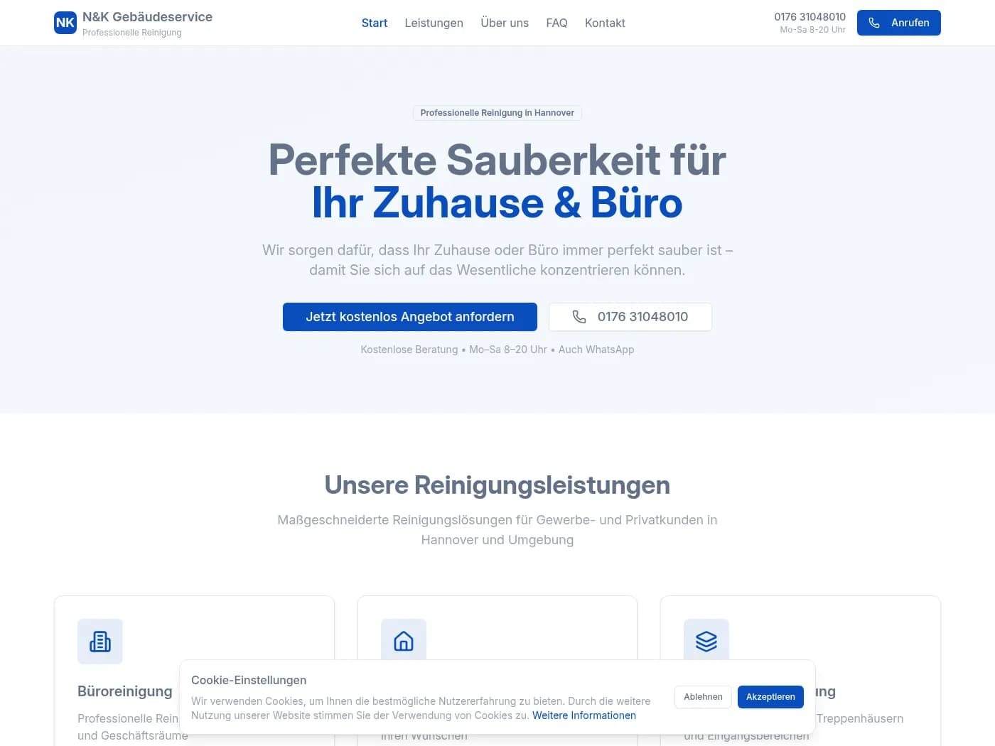 N&K Gebäudeservice – Moderne, DSGVO-konforme Website für professionelle Reinigung