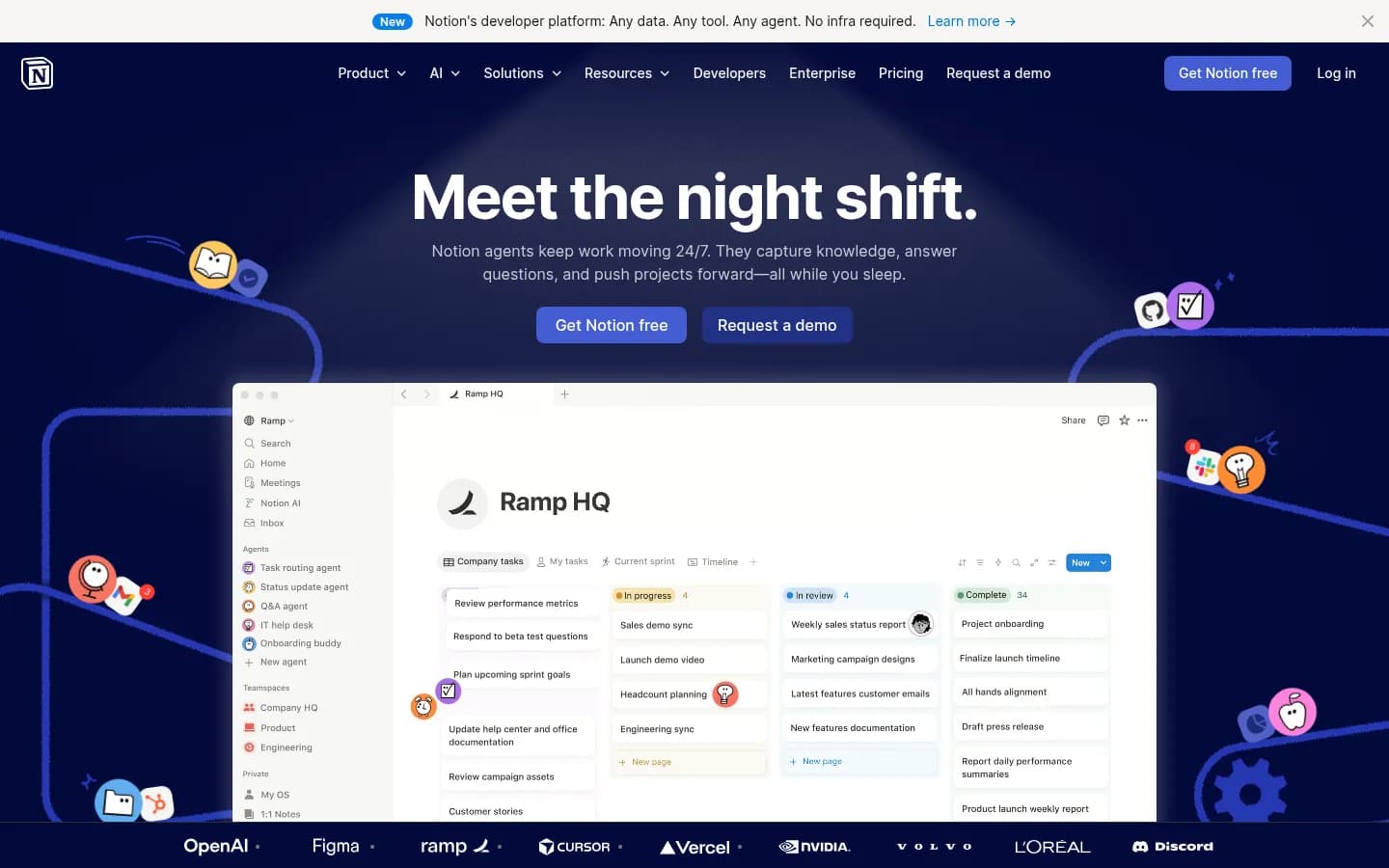 Notion landing page — AI-powered workspace for notes, wikis, and project management