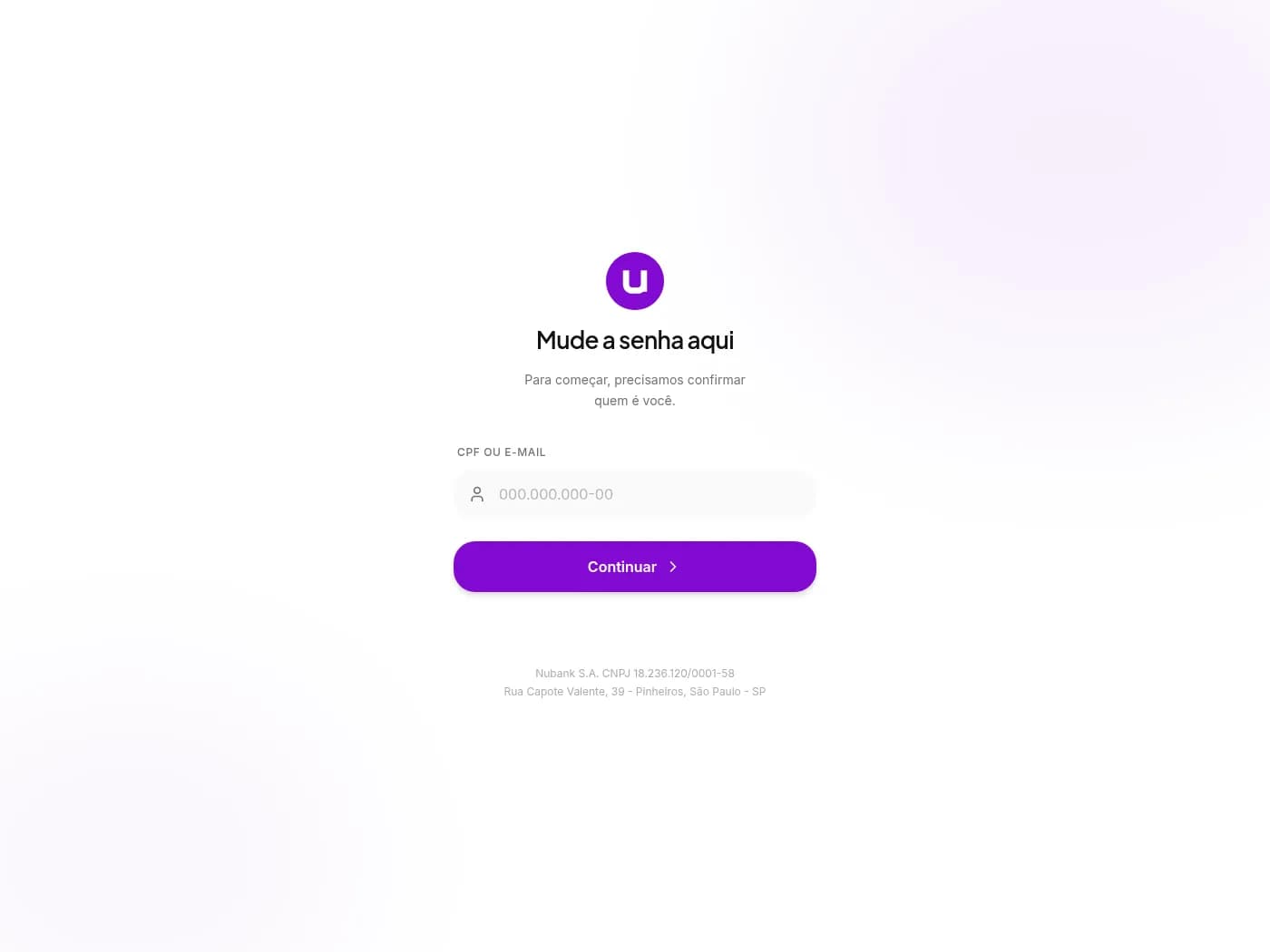 Nubank Password Reset Clone