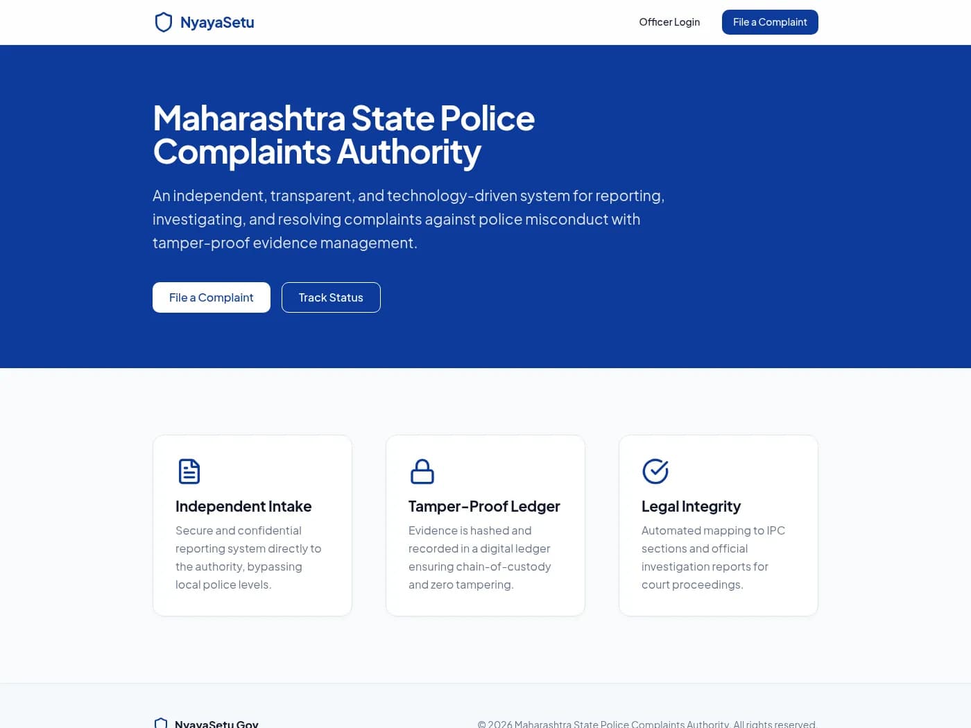 NyayaSetu Gov Complaint Portal
