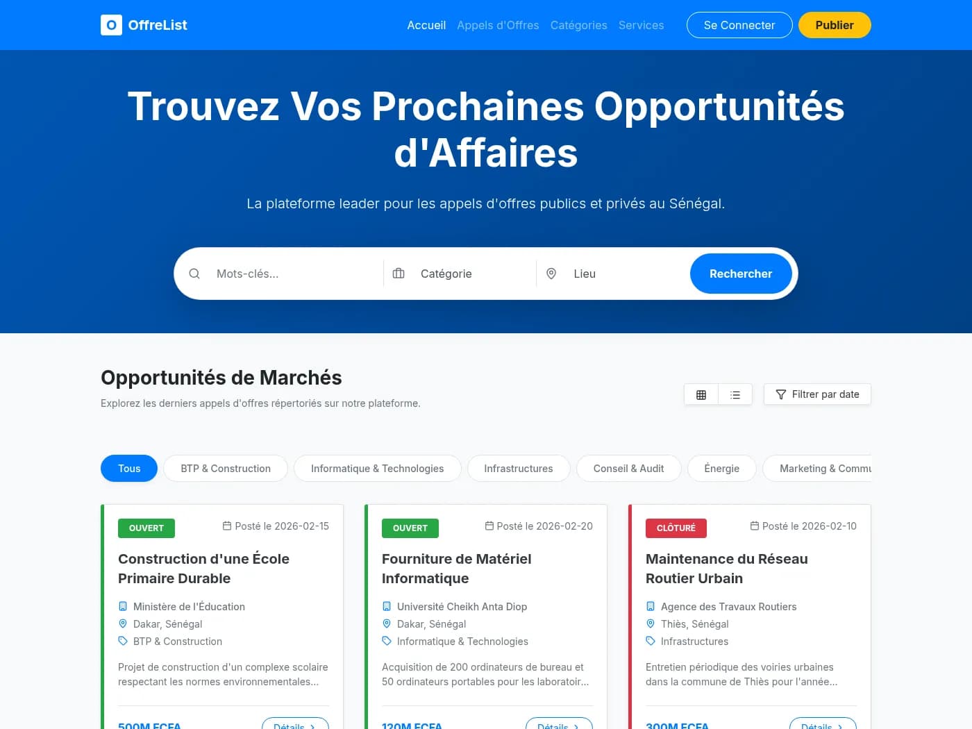 OffreList Landing Page