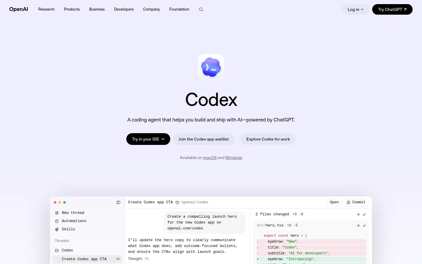OpenAI Codex CLI — terminal-native AI coding agent from OpenAI