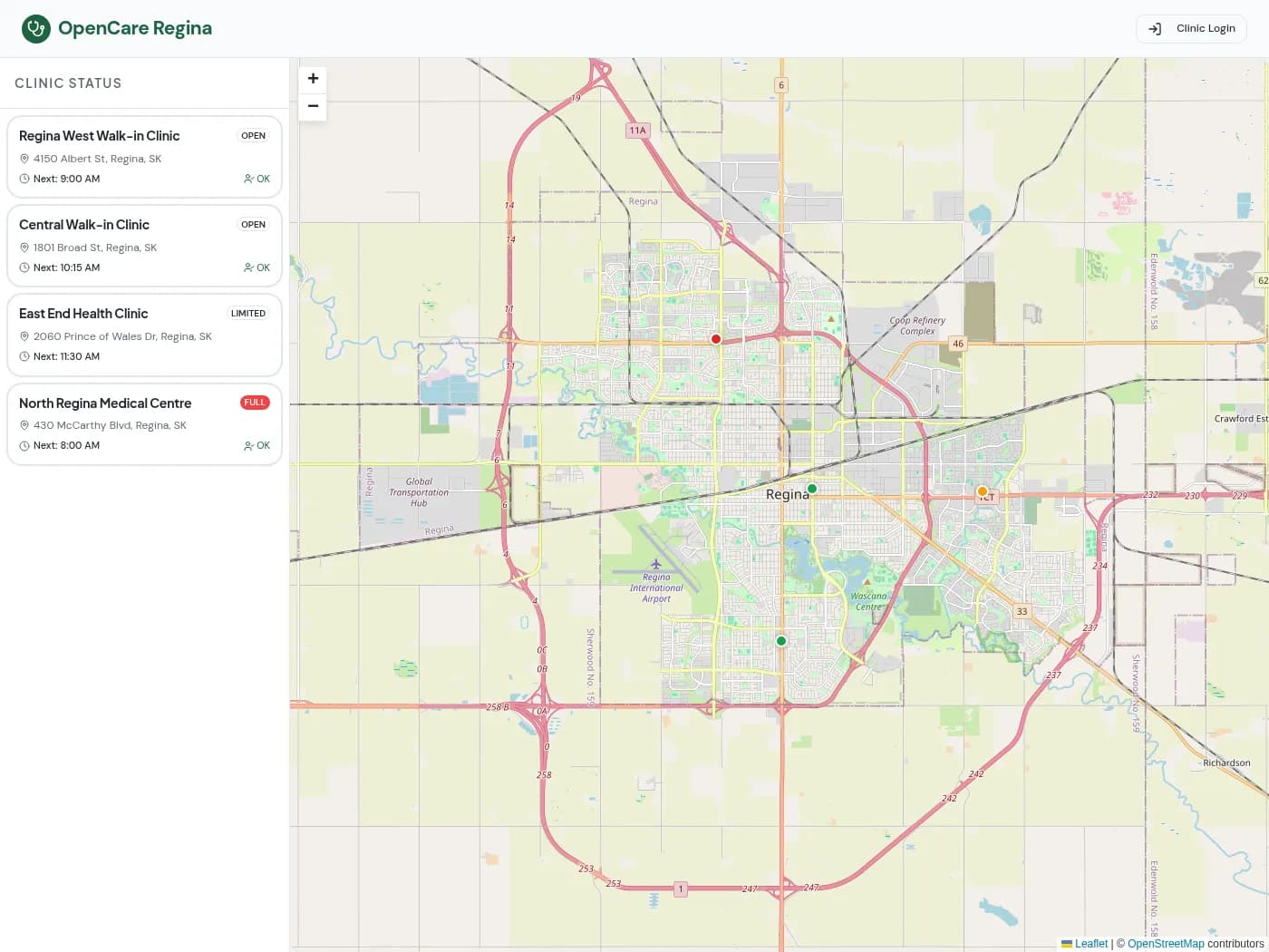 OpenCare Clinics Map