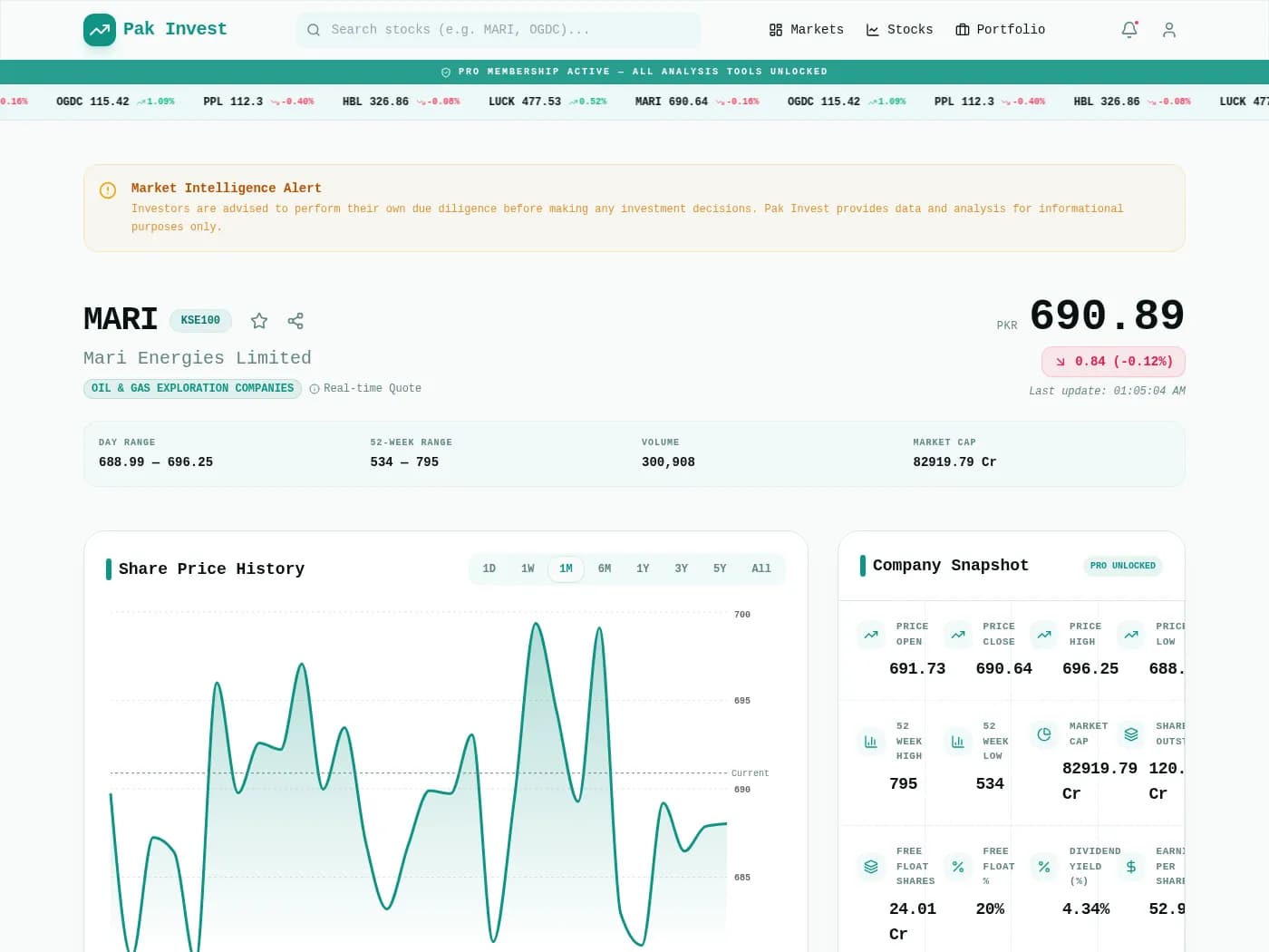 Pak Invest Stock Dashboard