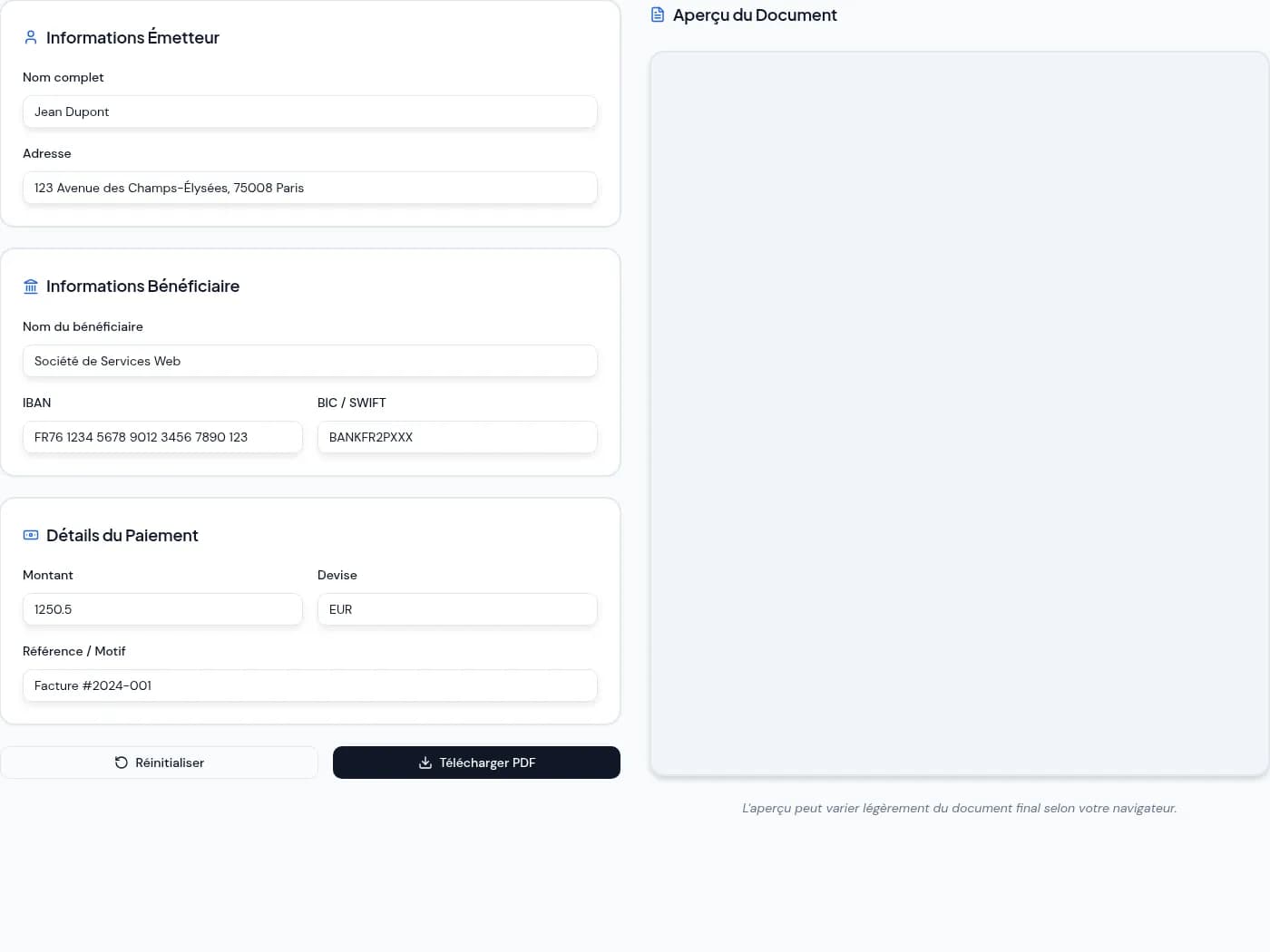 PDF Virement Generator