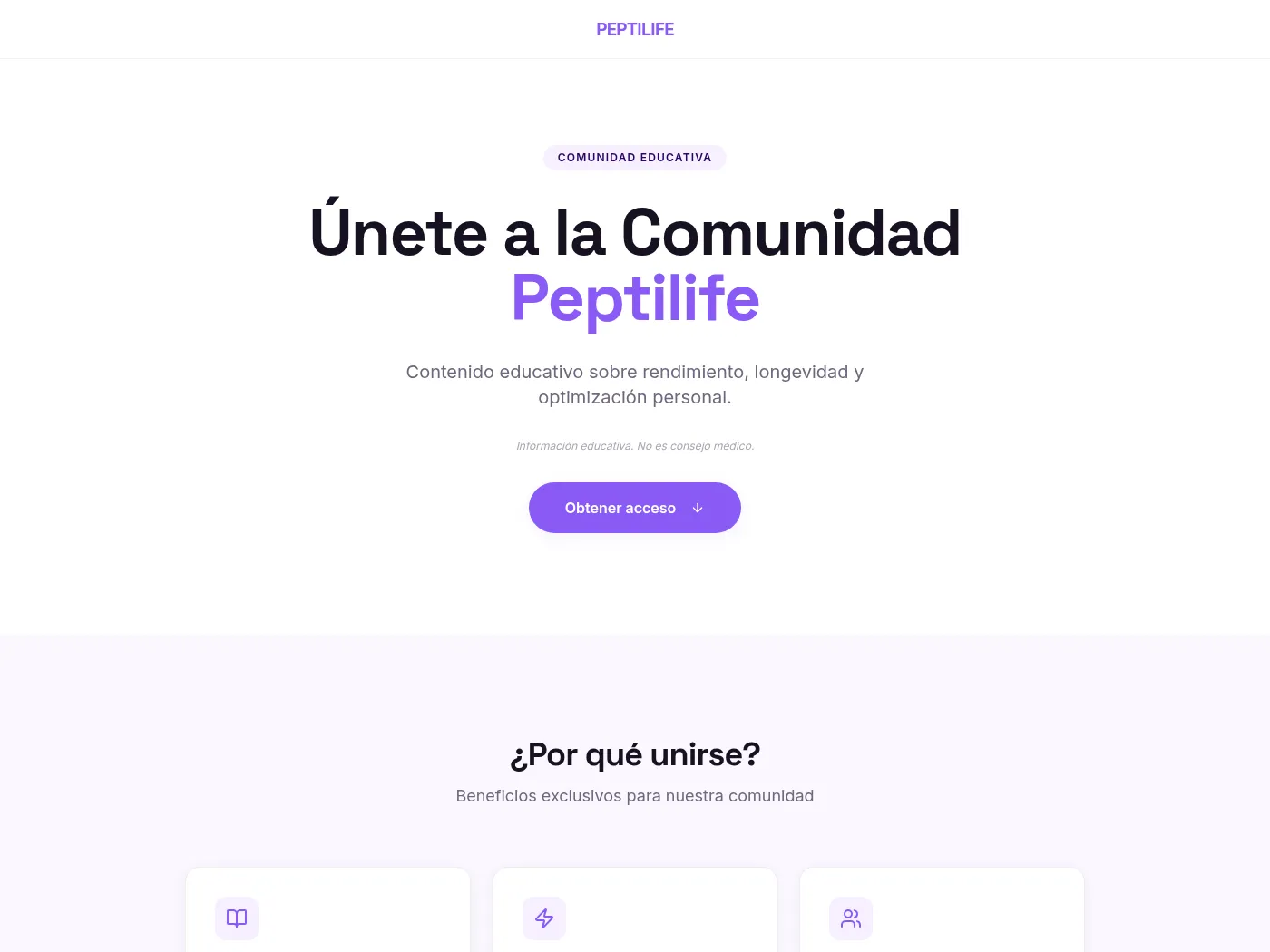 Peptilife Comunidad Landing