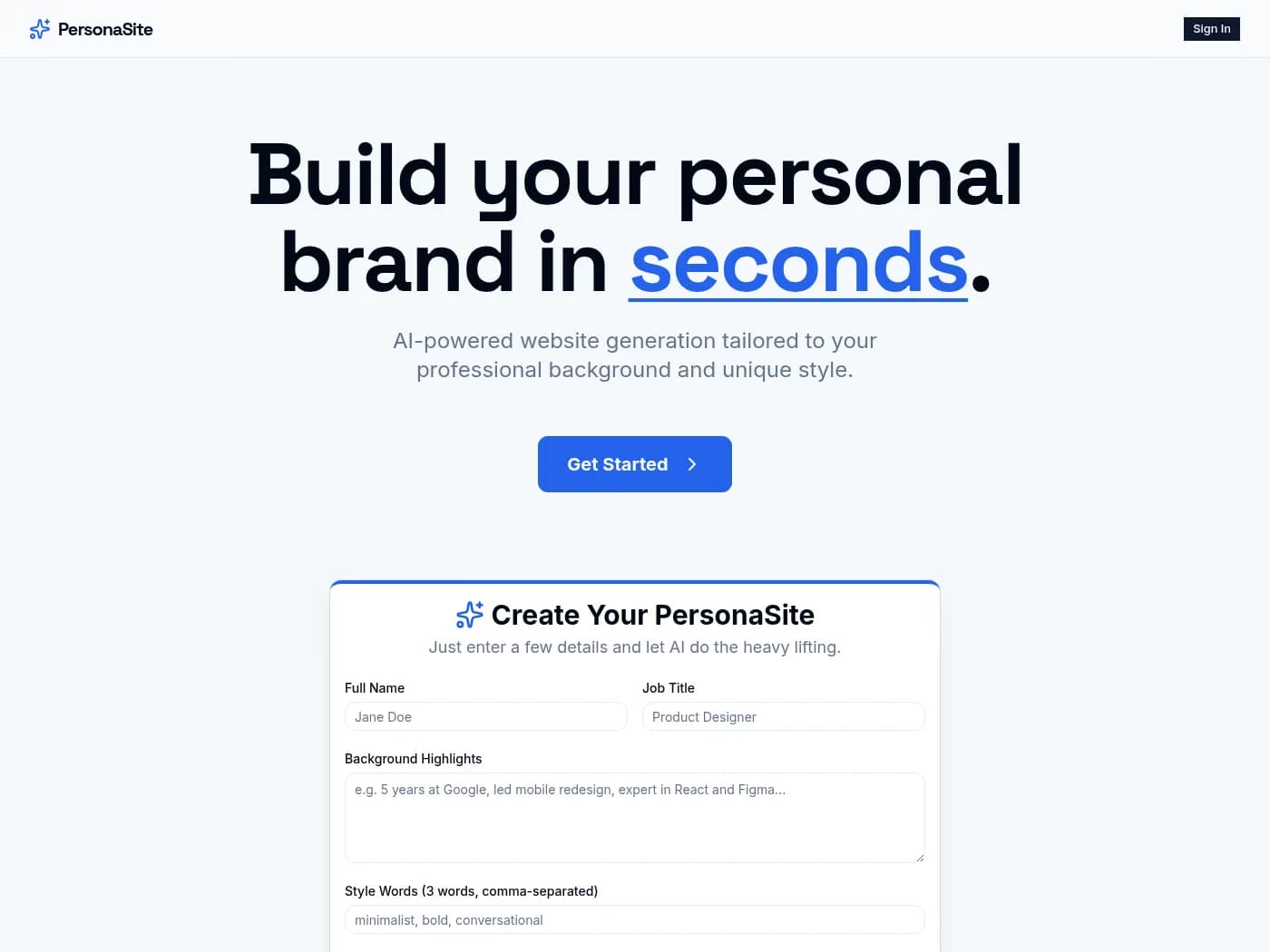 PersonaSite Generator