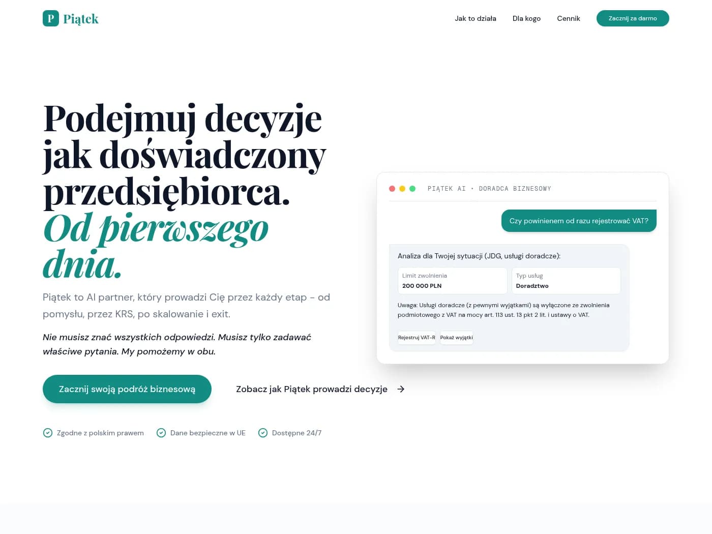 Piątek Landing Page
