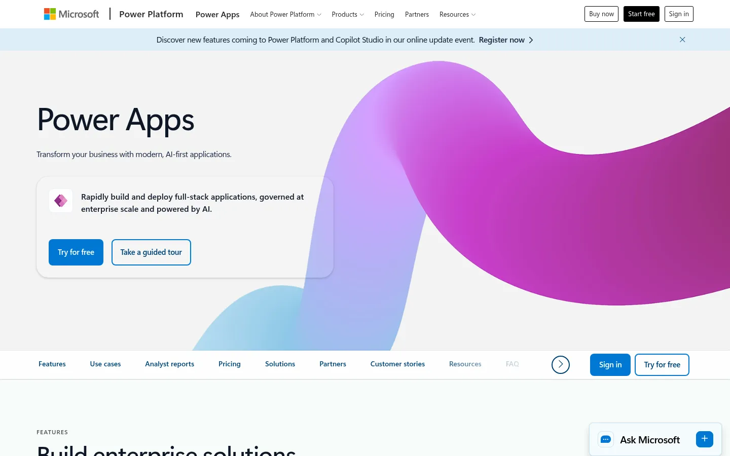 Power Apps homepage