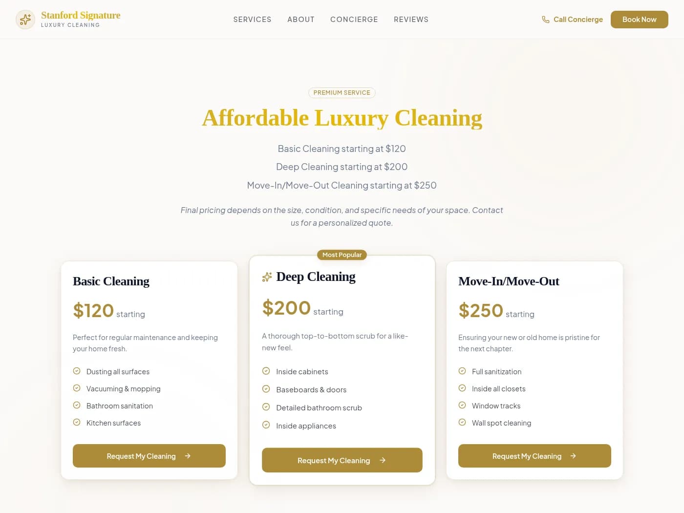 Luxury Cleaning Pricing Block