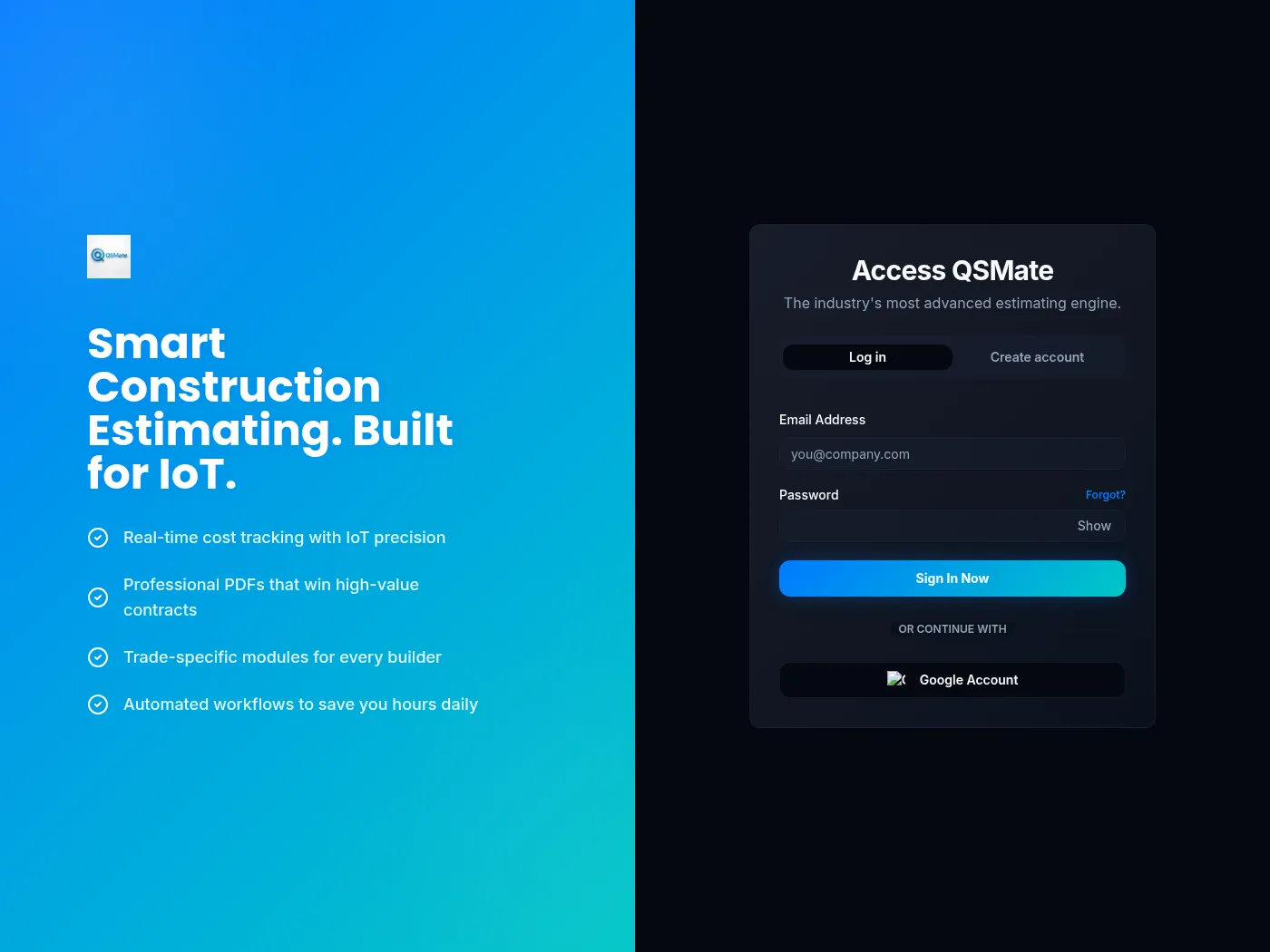QSMate Construction-Grade Estimating UI System & Web App