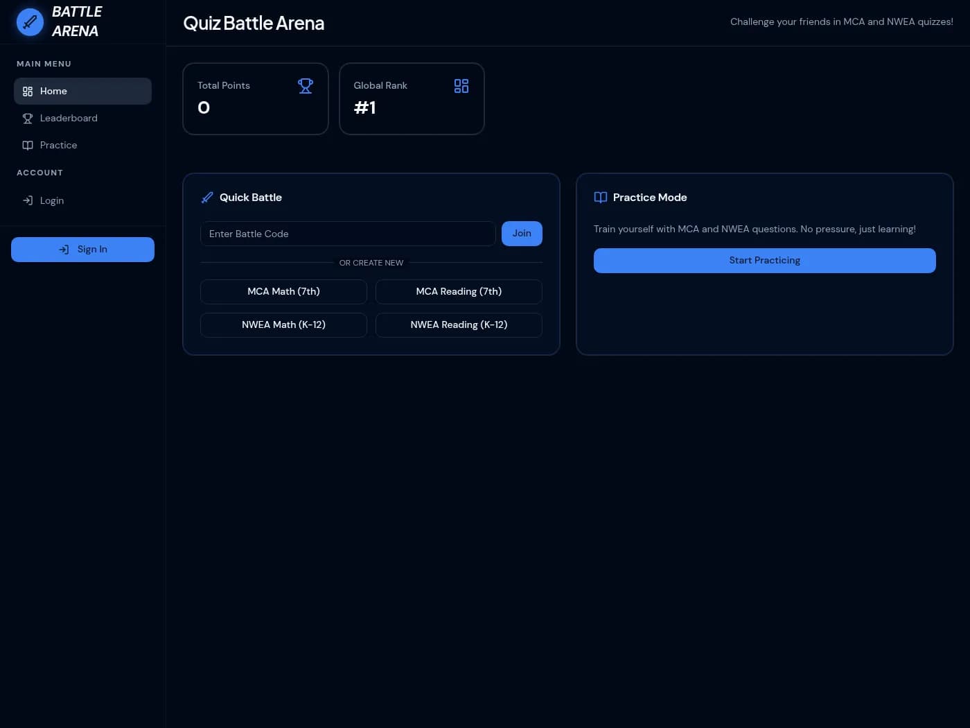 Quiz Battle Arena