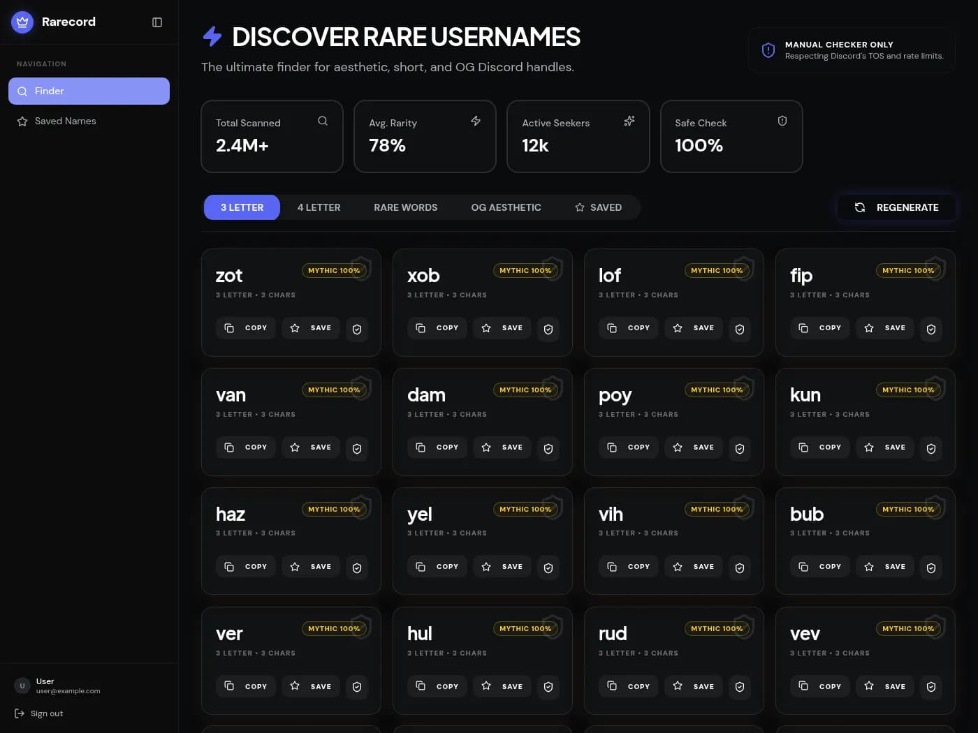 Rarecord Username Finder