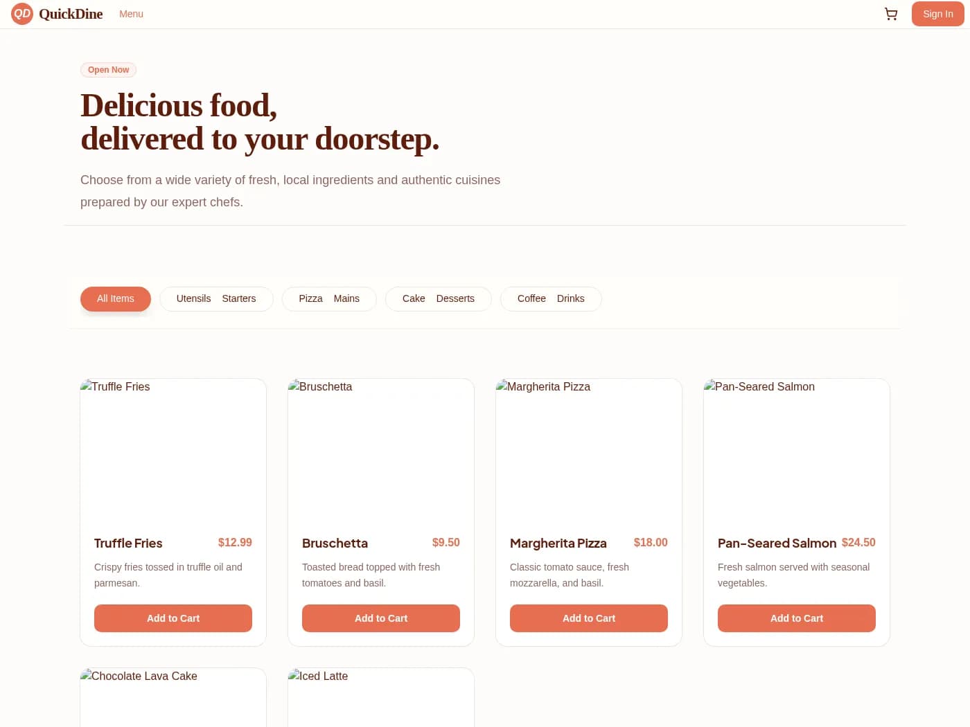 QuickDine Restaurant App