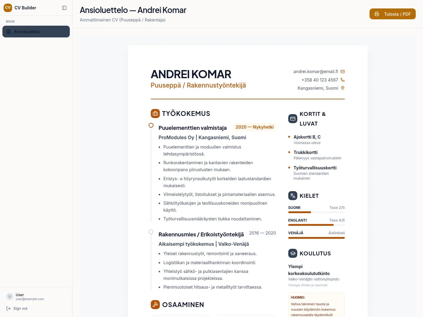 Carpenter Resume Builder