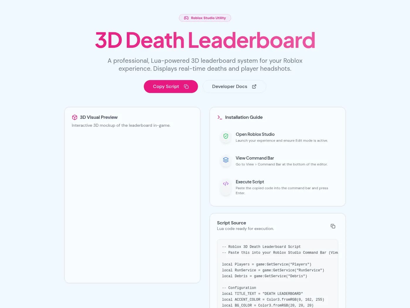 Roblox 3D Death Leaderboard